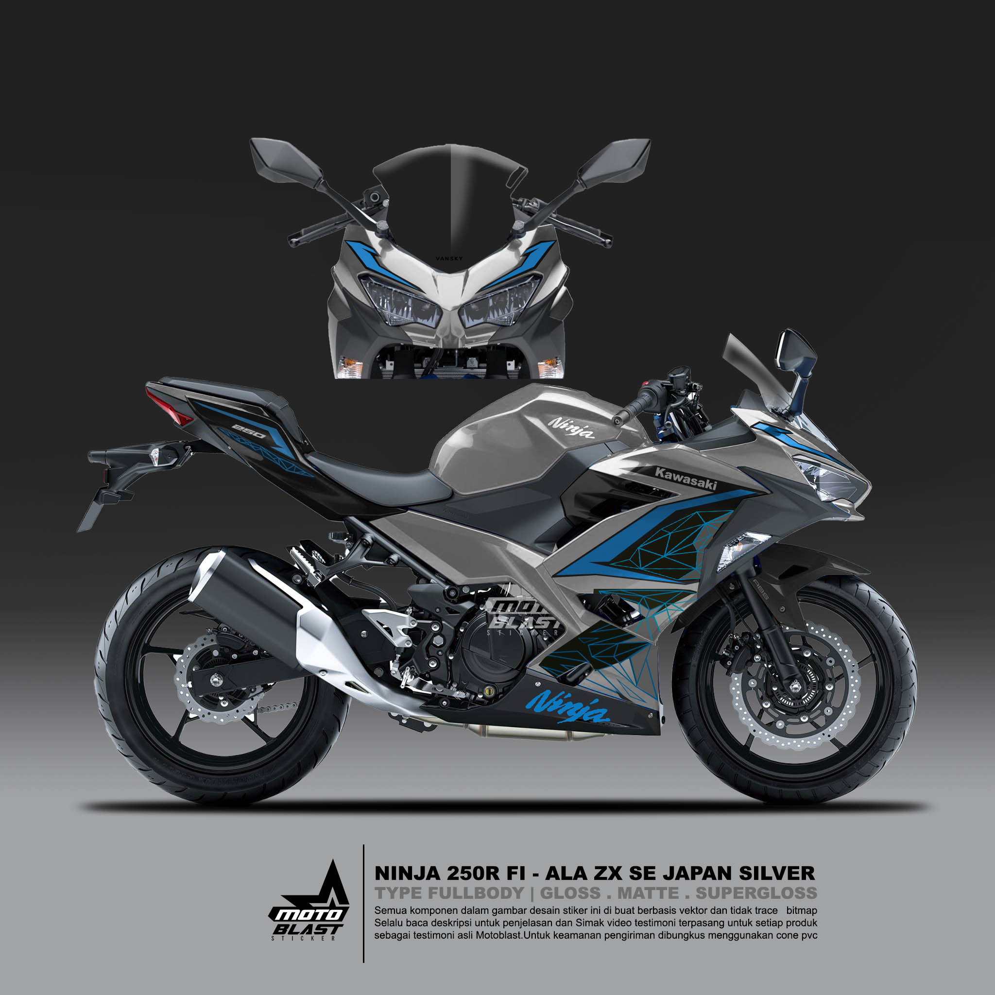 Modifikasi Striping New Ninja 250R Fi 2025 silver - MOTOBLAST