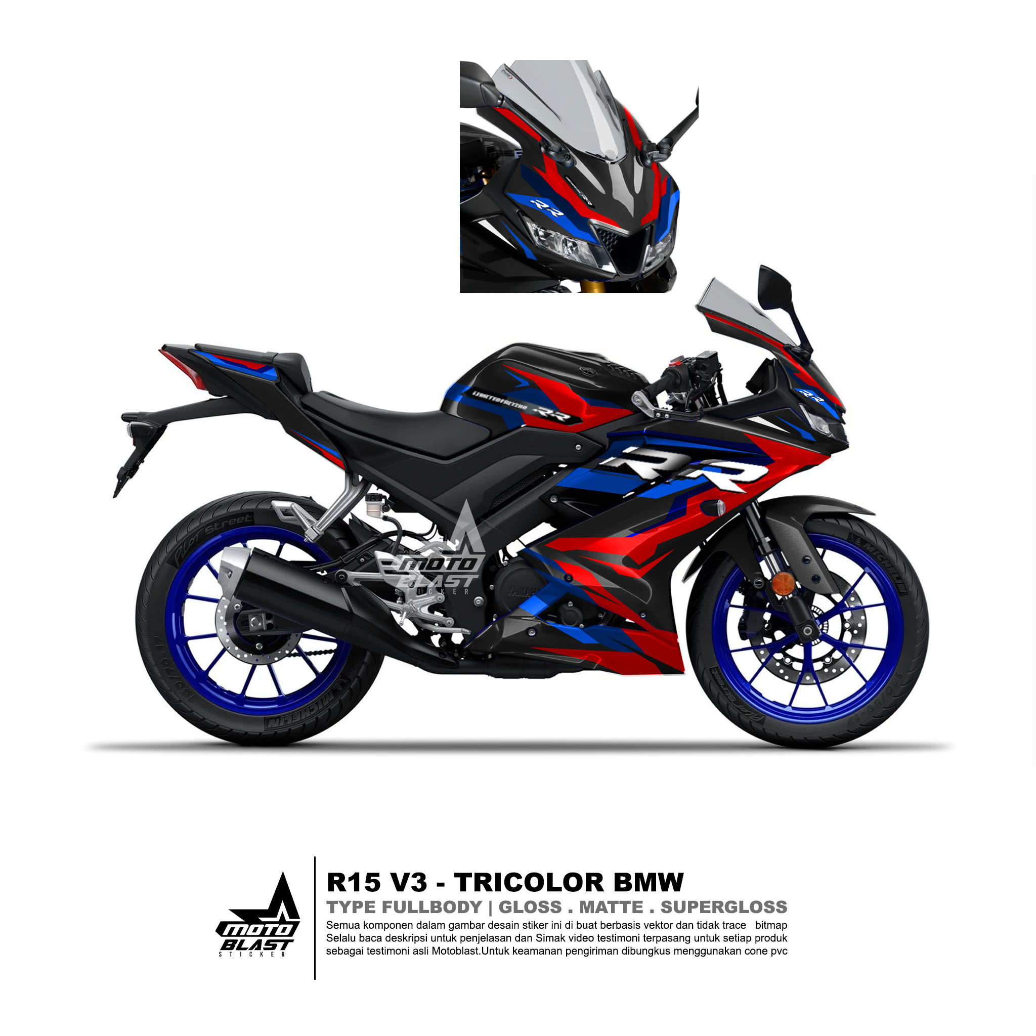 Modifikasi Striping Yamaha R15 V3 Tricolor bmw black - MOTOBLAST