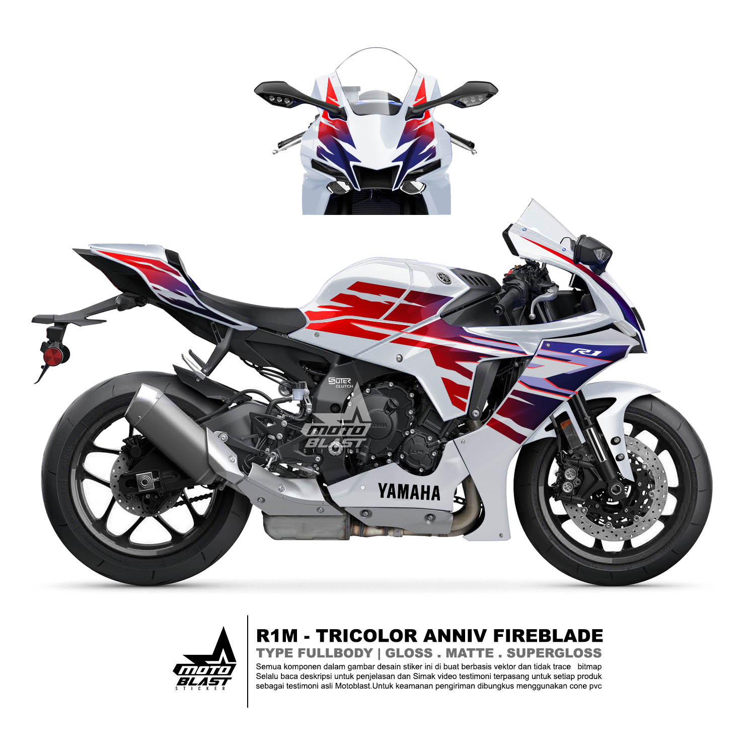 Modifikasi striping Yamaha R1M tricolor fireblade - MOTOBLAST