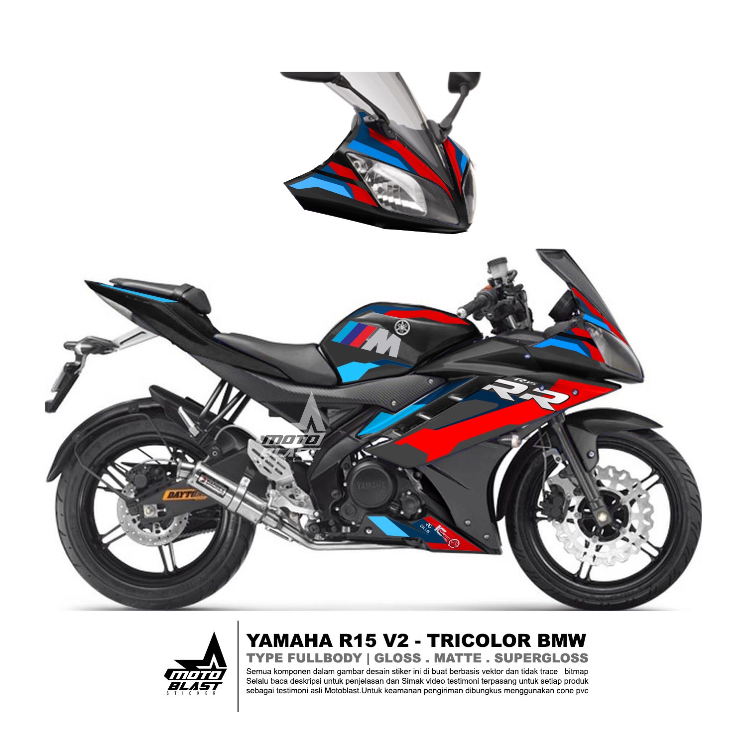 Modifikasi Striping Yamaha R15 v2 black tricolor bmw - MOTOBLAST