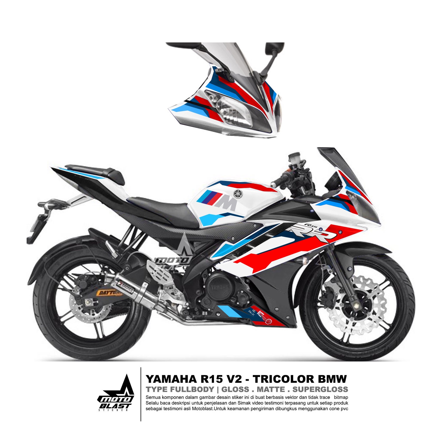 Modifikasi Striping Yamaha R15 V2 tricolor Bmw - MOTOBLAST