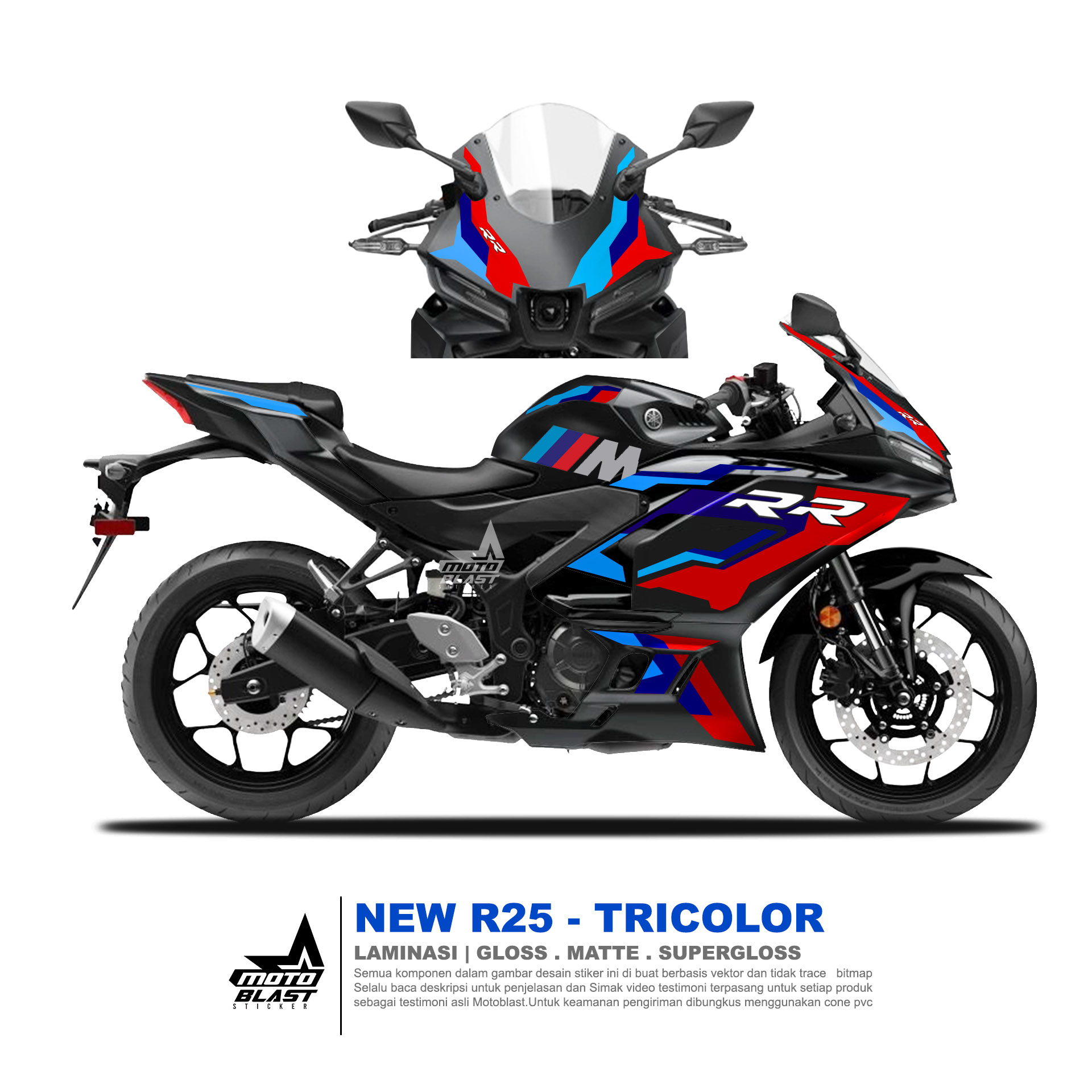 Modifikasi striping Yamaha New R25 terbaru livery tricolor bmw - MOTOBLAST