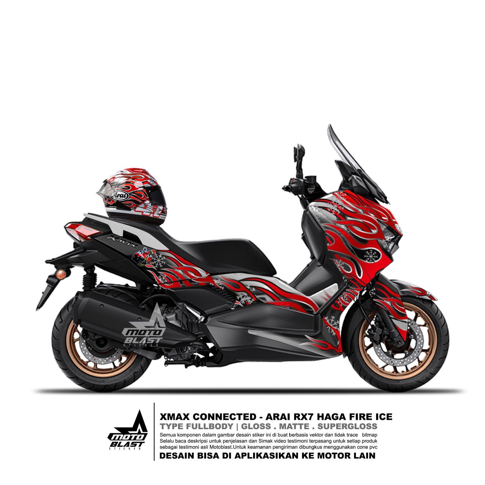 Modifikasi striping Yamaha Xmax Connected livery Arai RX7X Evo Fire and ...