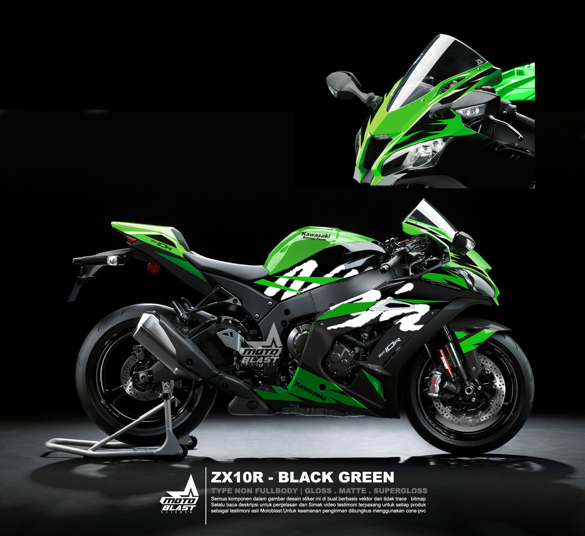 Modifikasi Striping Kawasaki Ninja ZX10R Old livery Green Ninja - MOTOBLAST