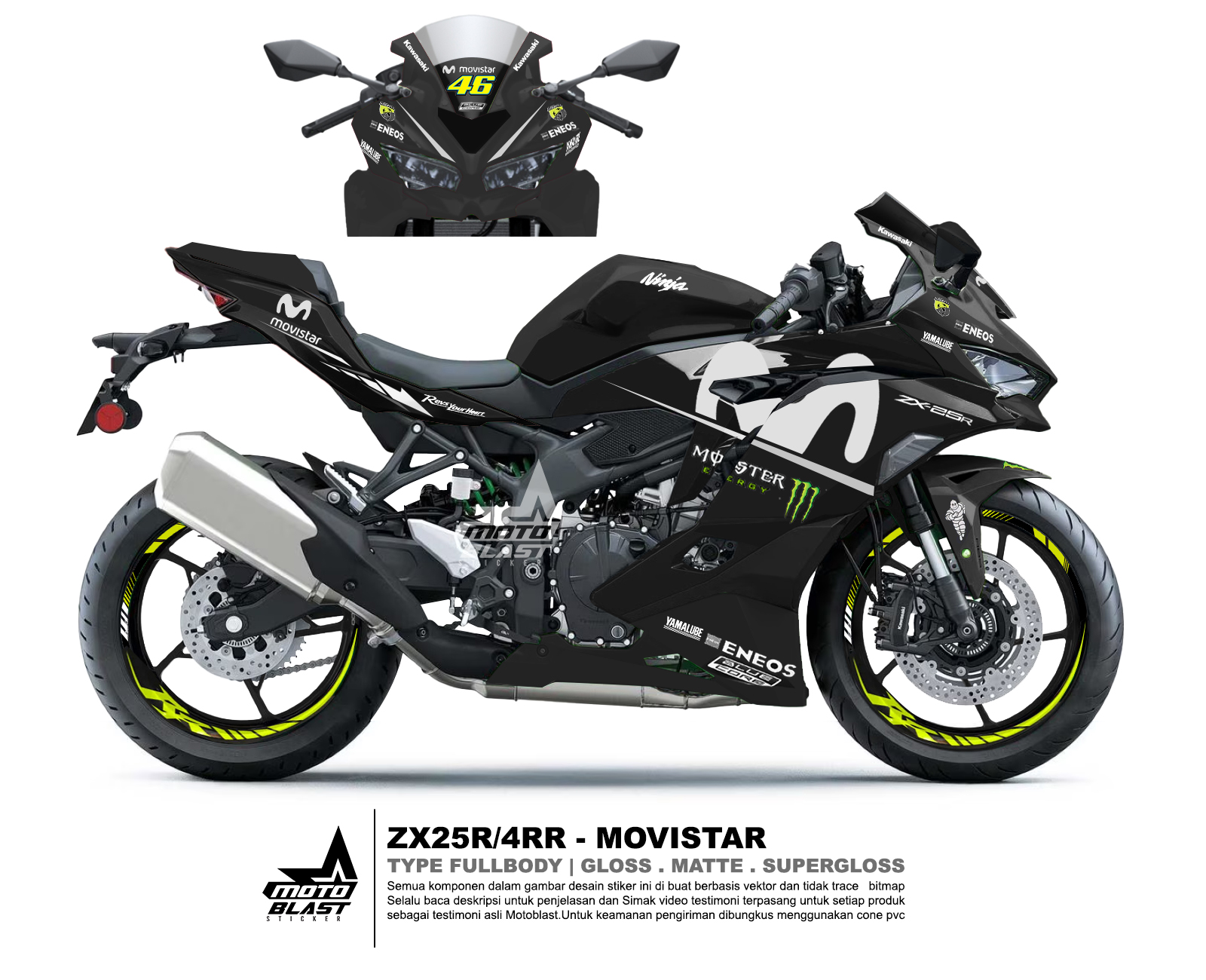 Modifikasi Striping Kawasaki Ninja zx25r black movistar gp - MOTOBLAST