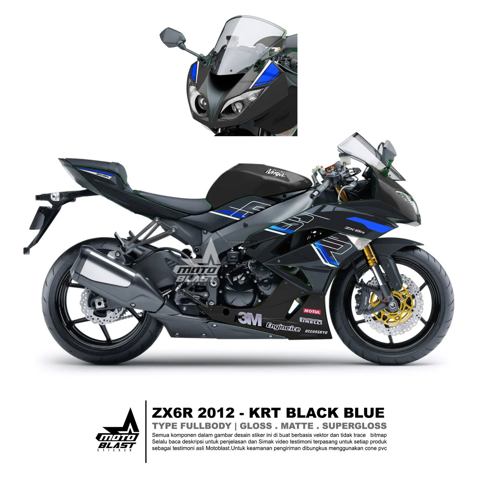 Modifikasi Striping Kawasaki ZX6R 2012 Black blue KRT - MOTOBLAST
