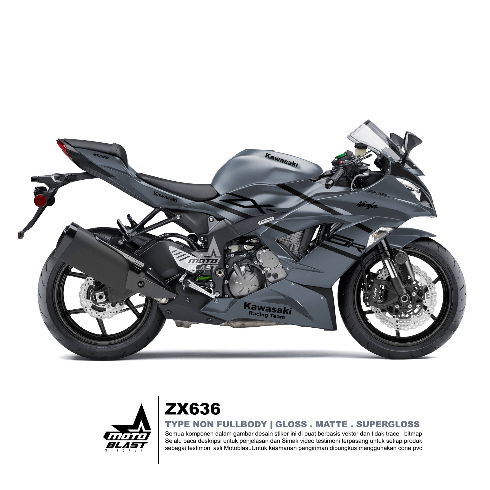 Modifikasi striping Kawasaki ZX636 2014 Dark Grey Sporty black - MOTOBLAST