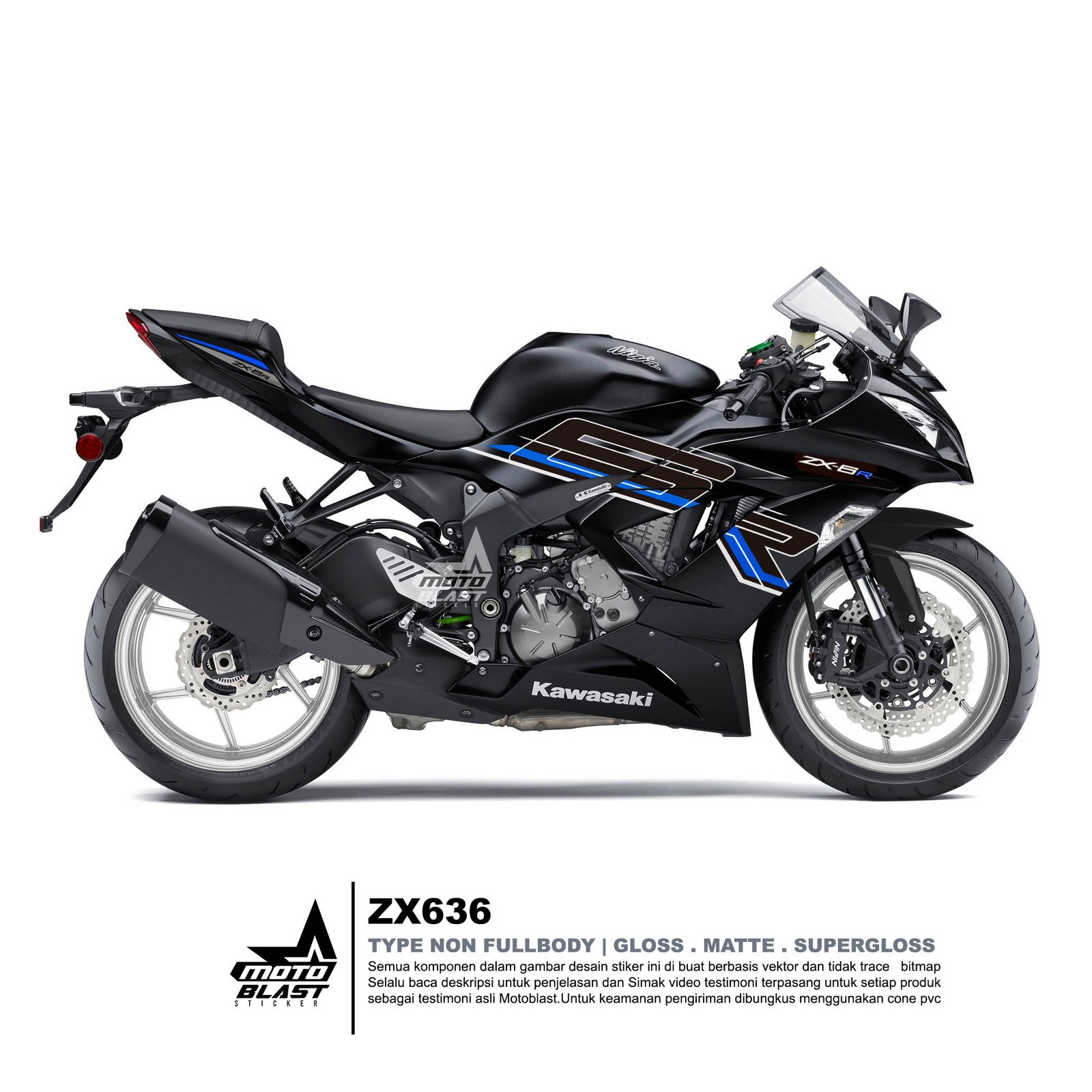 Modifikasi Striping Ninja ZX636 black krt Blue - MOTOBLAST